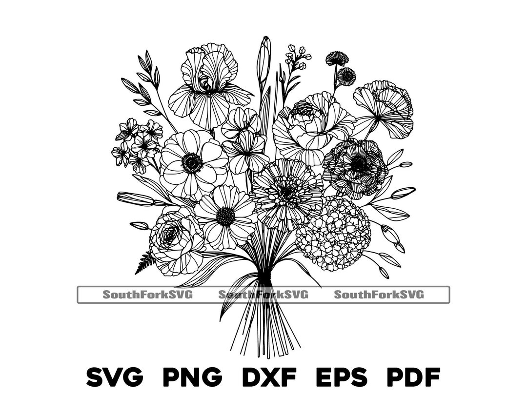 Flower Bouquet Line Art Design | Svg Png Dxf Eps Pdf | Vector Graphic ...