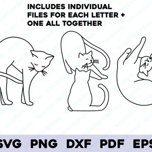 Alphabet of Cat Outlines Svg Png Dxf Eps Pdf Bundle | A-Z Kitten Abcs ...