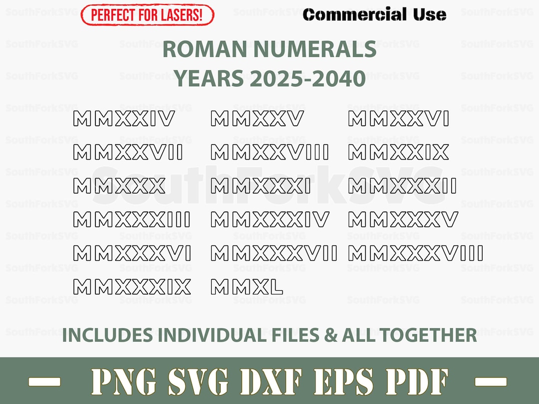 Roman Numerals Years 2024-2040 Svg Png Dxf Eps Pdf | Laser Engrave Cut ...