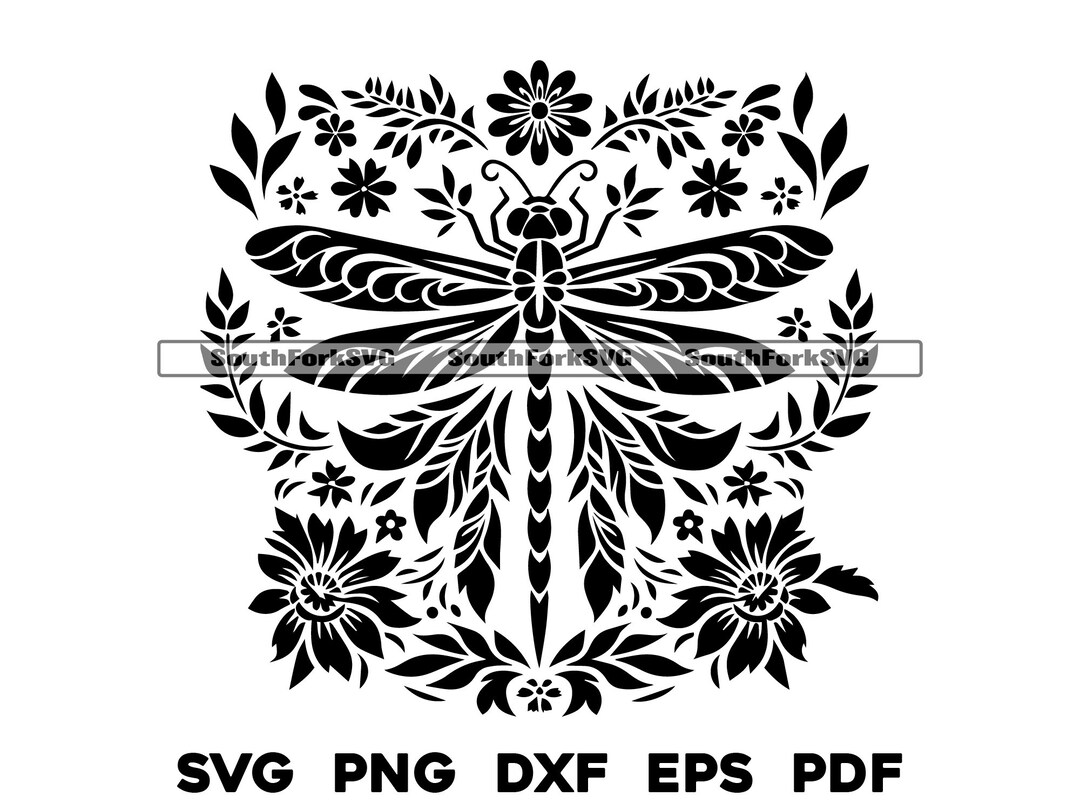 Dragonfly Floral Pattern Svg Png Dxf Eps Pdf | Laser Engrave Cut Print ...