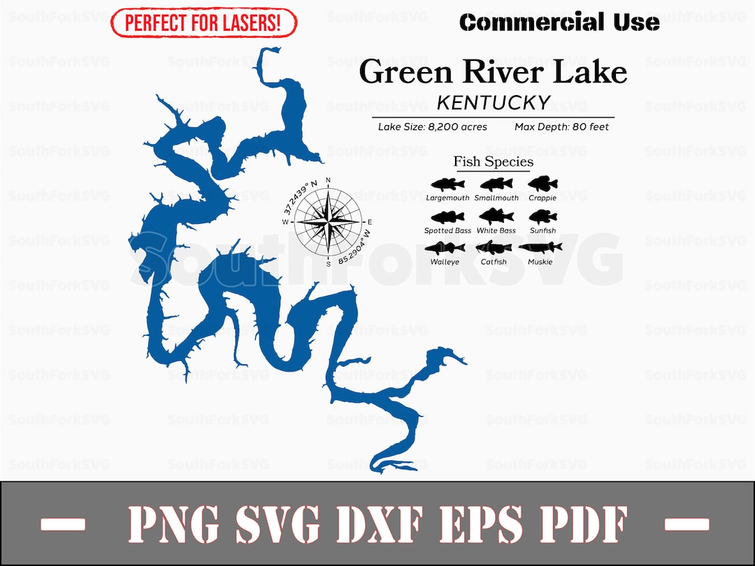Green River Lake KY Lake Map W/ Data, Fish Species | Laser Ready CNC ...