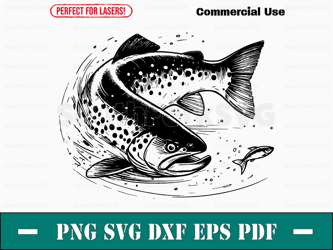Laser Engrave File Brown Trout Chasing Minnow Svg Png Dxf Eps Pdf ...