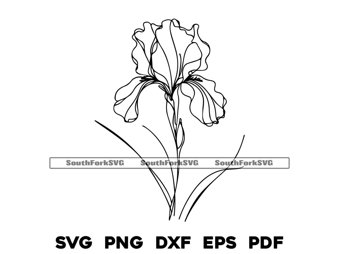 Iris Flower Line Art Design | Svg Png Dxf Eps Pdf | Vector Graphic Cut ...