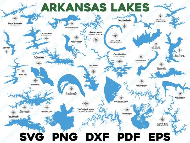 28 Arkansas Lake Mega Bundle With Compass & GPS Coordinates | Svg Png ...