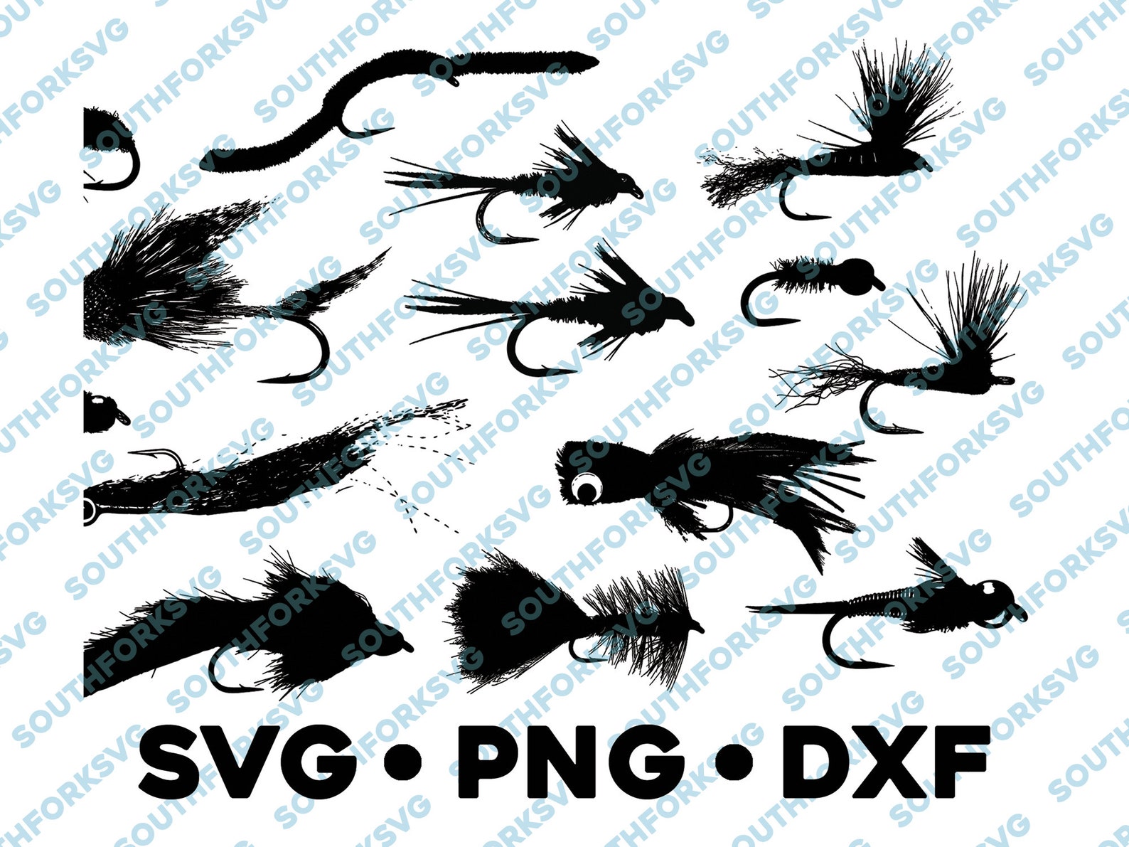 Fly Fishing Pattern Lure SVG PNG DXF Laser Bundle Dry Nymph Streamer ...