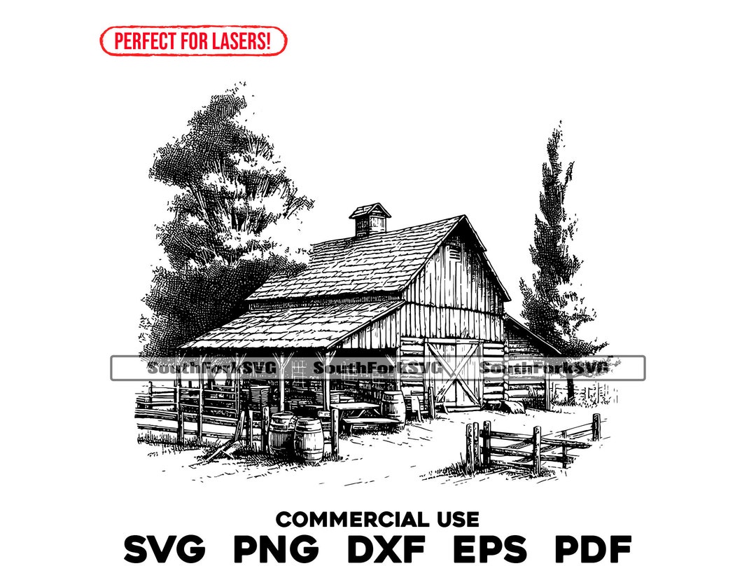 Laser Engrave File Barn Scene | Svg Png Dxf Eps Pdf | Transparent ...
