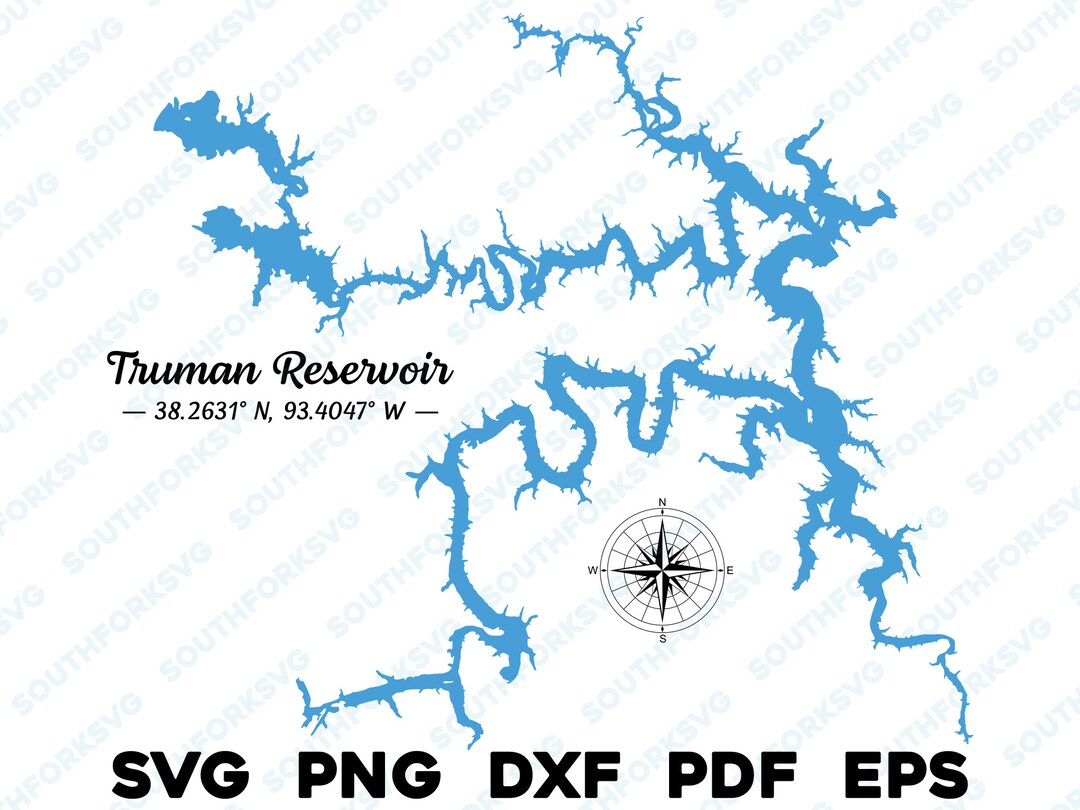 Truman Reservoir Lake Missouri Map Shape Silhouette Svg Png Dxf Pdf Eps ...