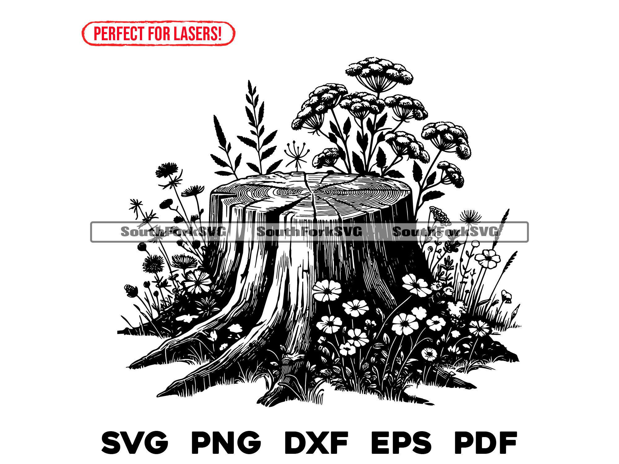 Wildflower Tree Stump Laser File Svg Png Dxf Eps Pdf | Vector Graphic ...