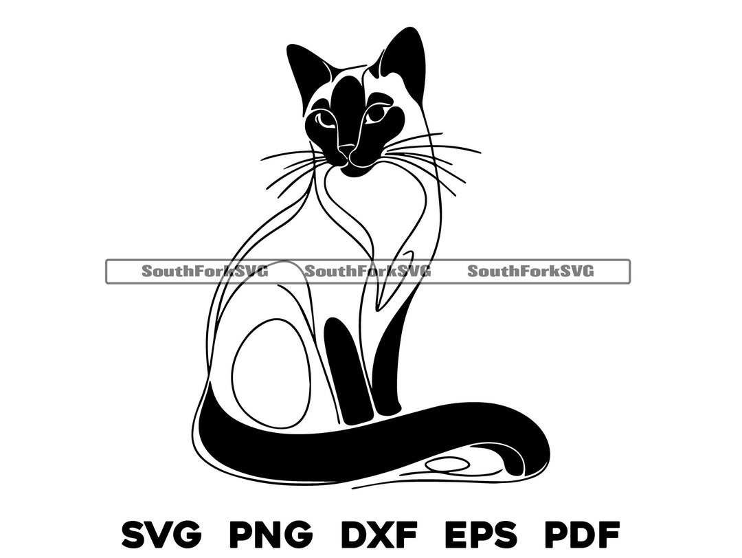 Siamese Cat Line Art | Svg Png Dxf Eps Pdf Vector Graphic Cut File ...