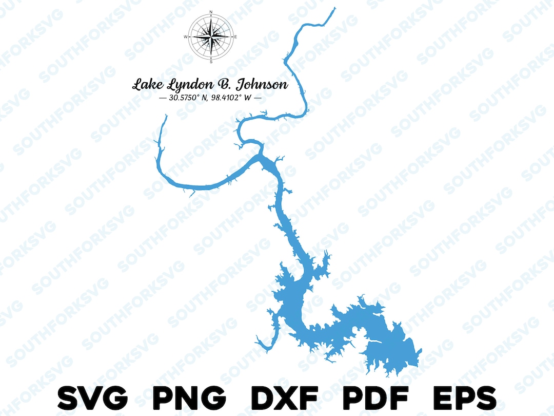 Lake Lyndon B. Johnson Texas Map Shape Silhouette Svg Png Dxf Pdf Eps ...