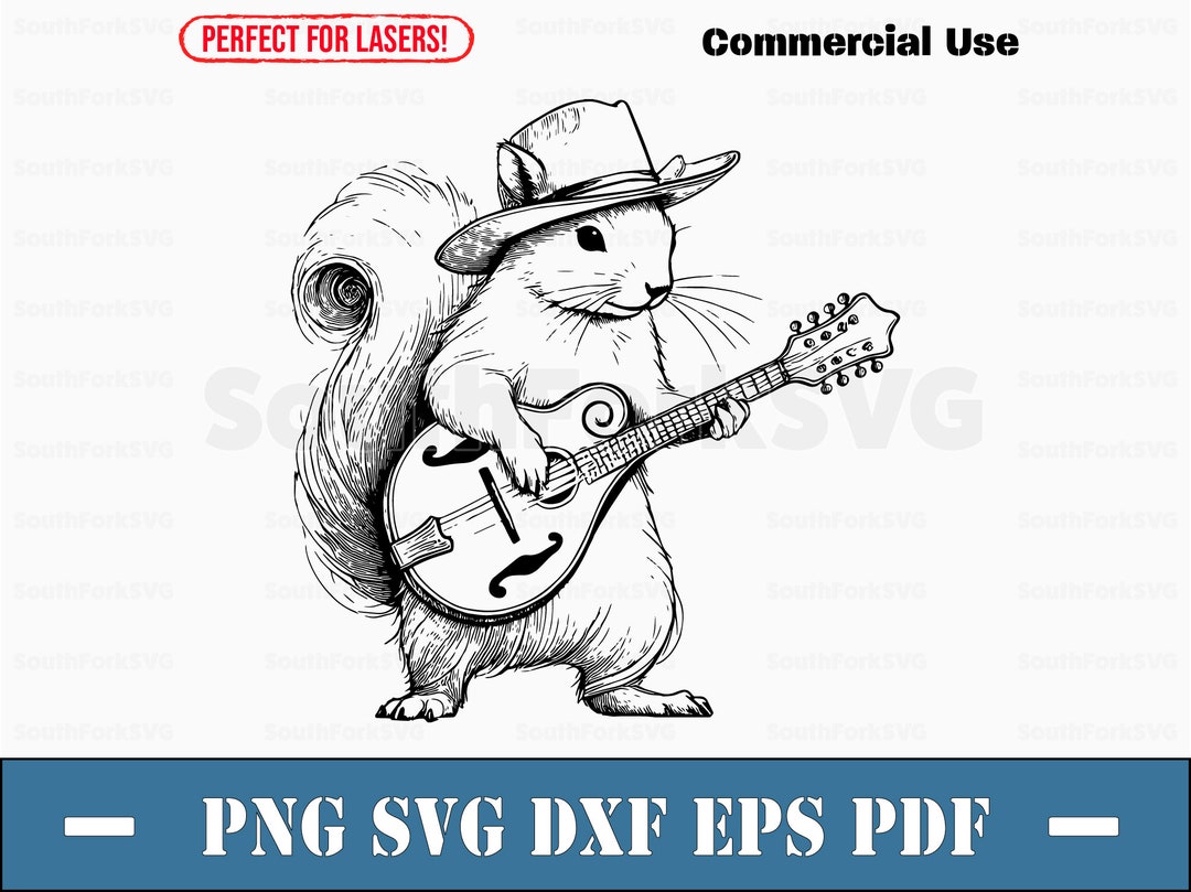 Squirrel Playing Mandolin Svg Png Dxf Eps Pdf | Laser Engrave Cut Print ...