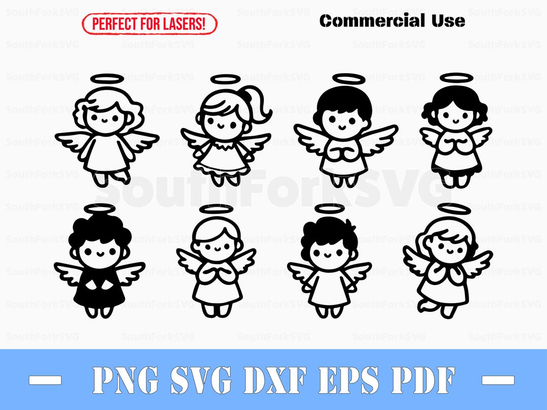 Simple Cute Angel Doodles Bundle Svg Png Dxf Eps Pdf | Vector Graphic ...
