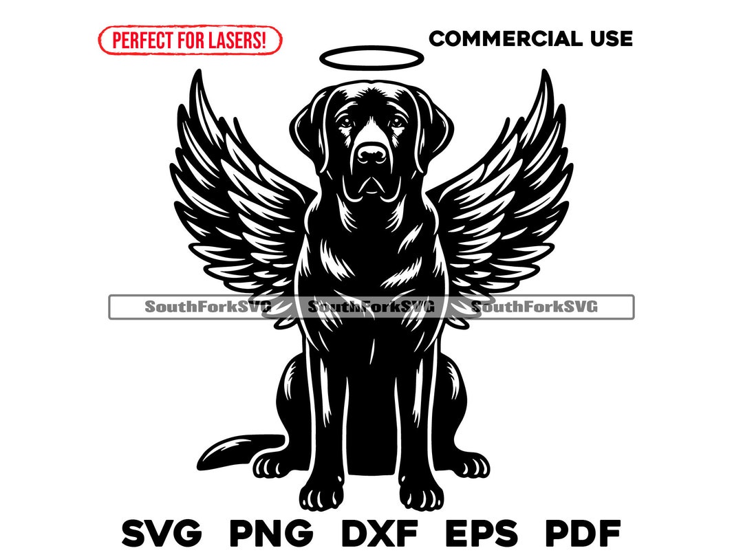 Black Labrador Retriever Dog Angel Wings & Halo Svg Png Dxf Eps Pdf ...