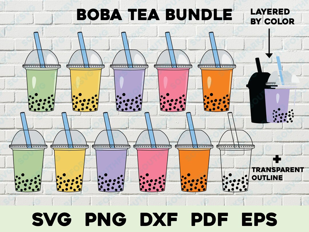 Boba Tea Bubble Tea Bundle Svg Png Dxf Pdf Eps Layered by Color Cut ...