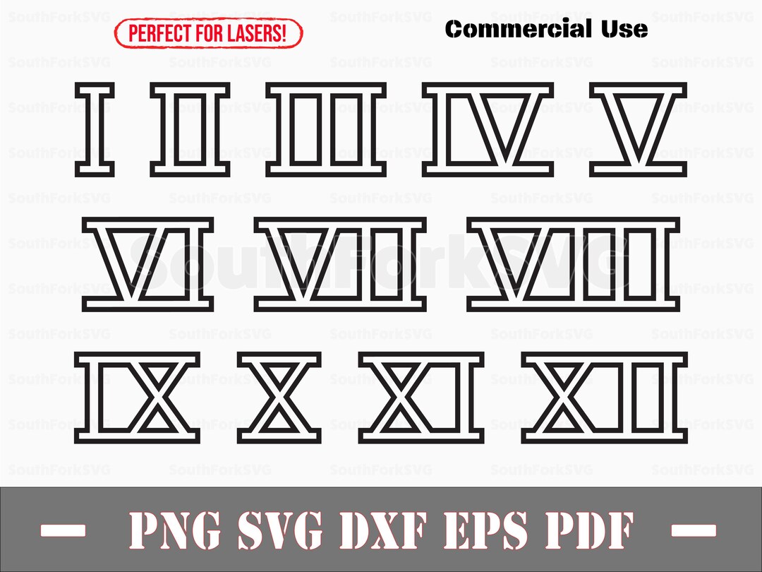 Roman Numeral Outlines Bundle Svg Png Dxf Eps Pdf | Laser Engrave Cut ...
