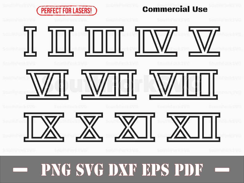 Roman Numeral Outlines Bundle Svg Png Dxf Eps Pdf | Laser Engrave Cut ...