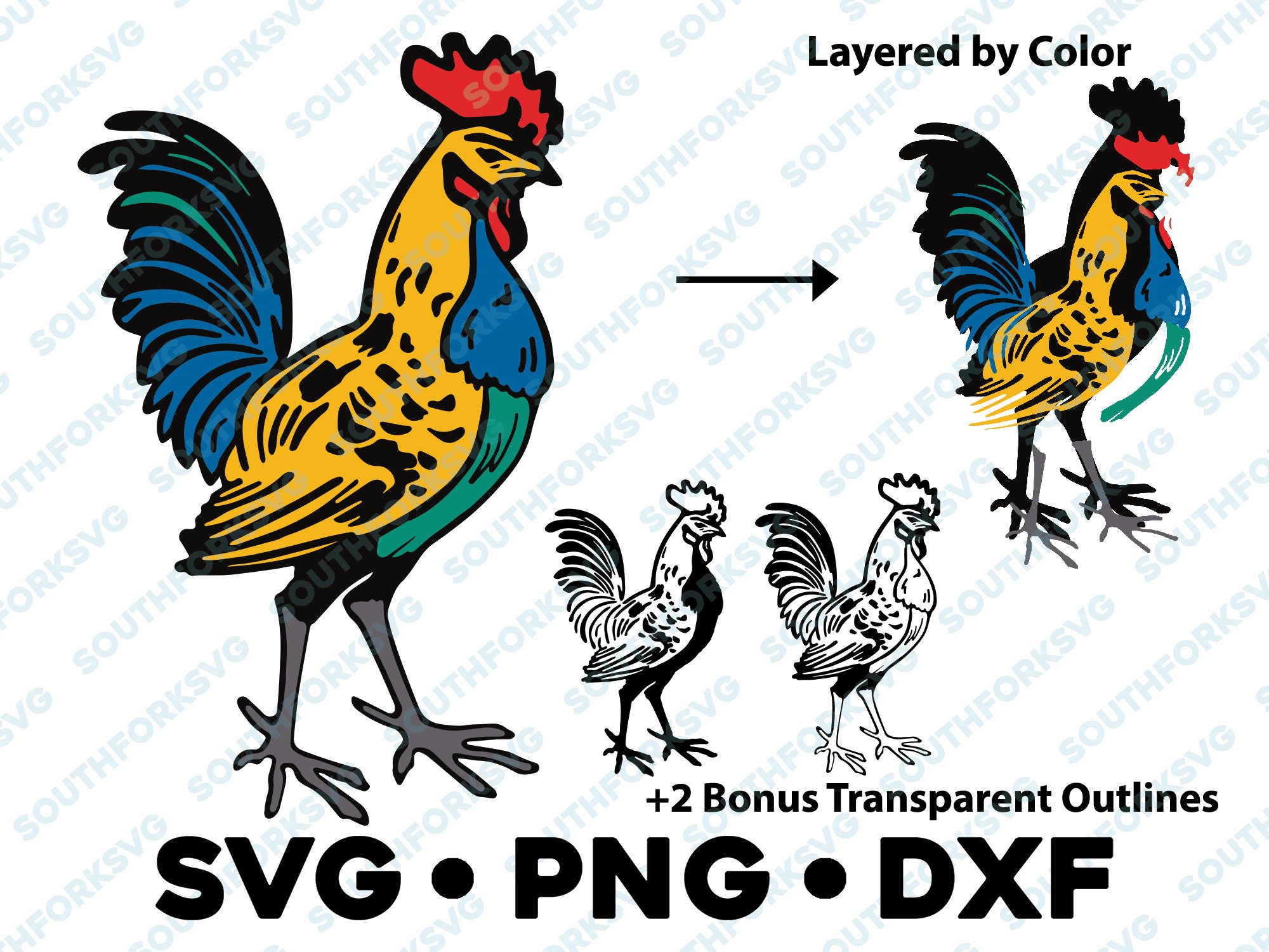 Rooster SVG PNG DXF Layered by Color Cut File Cricut | Etsy