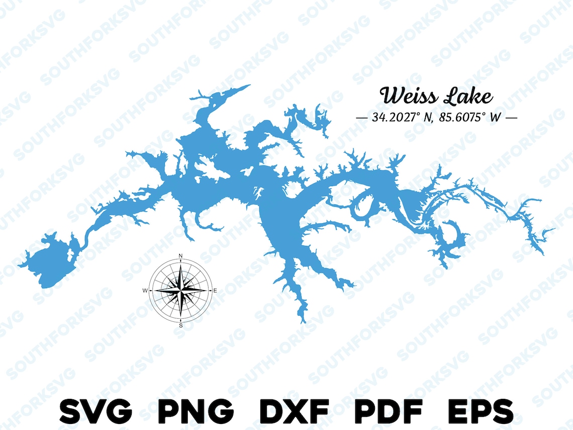 Weiss Lake Alabama Map Shape Silhouette Svg Png Dxf Pdf Eps Vector ...