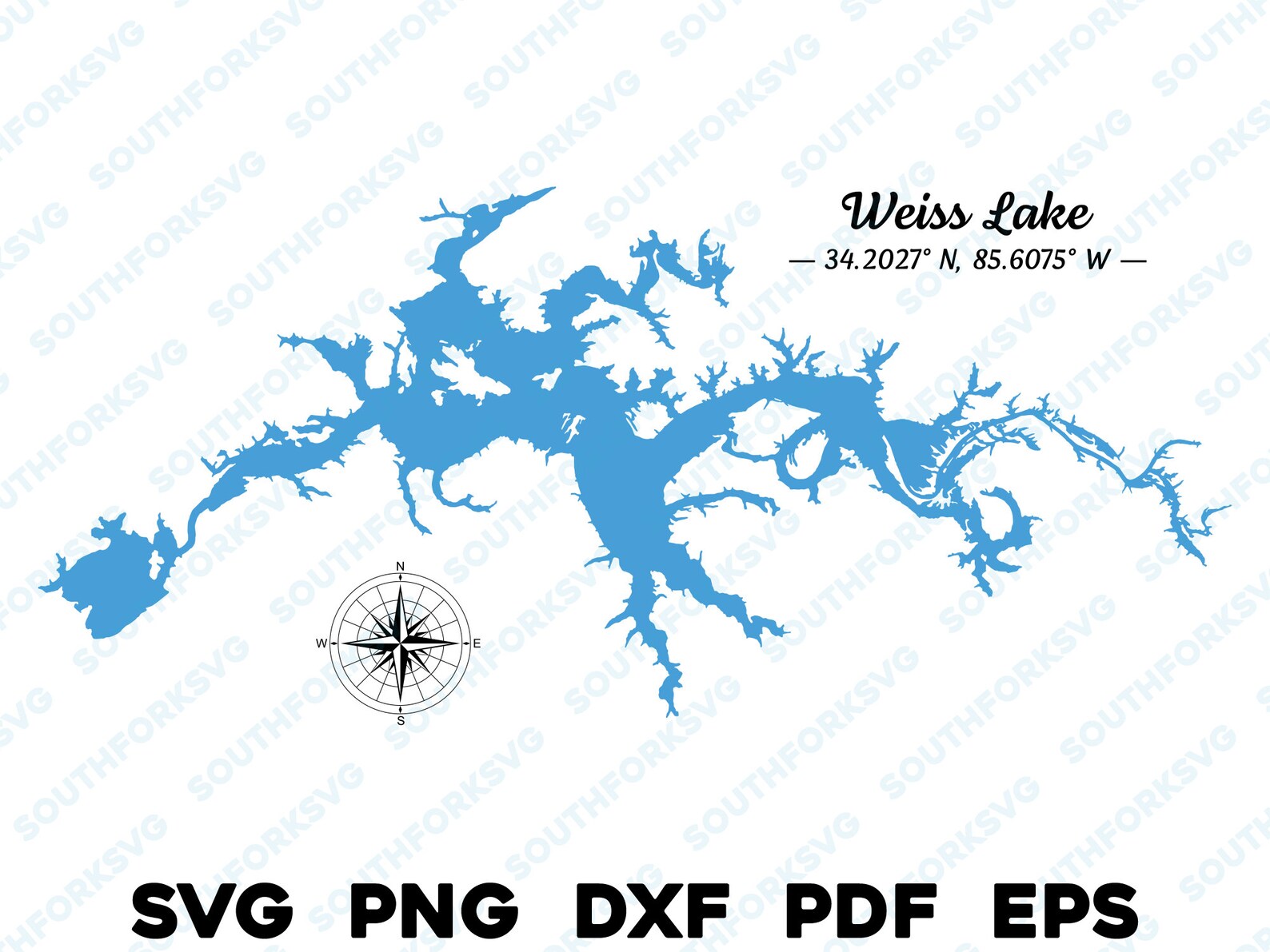 Weiss Lake Alabama Map Shape Silhouette Svg Png Dxf Pdf Eps Vector ...