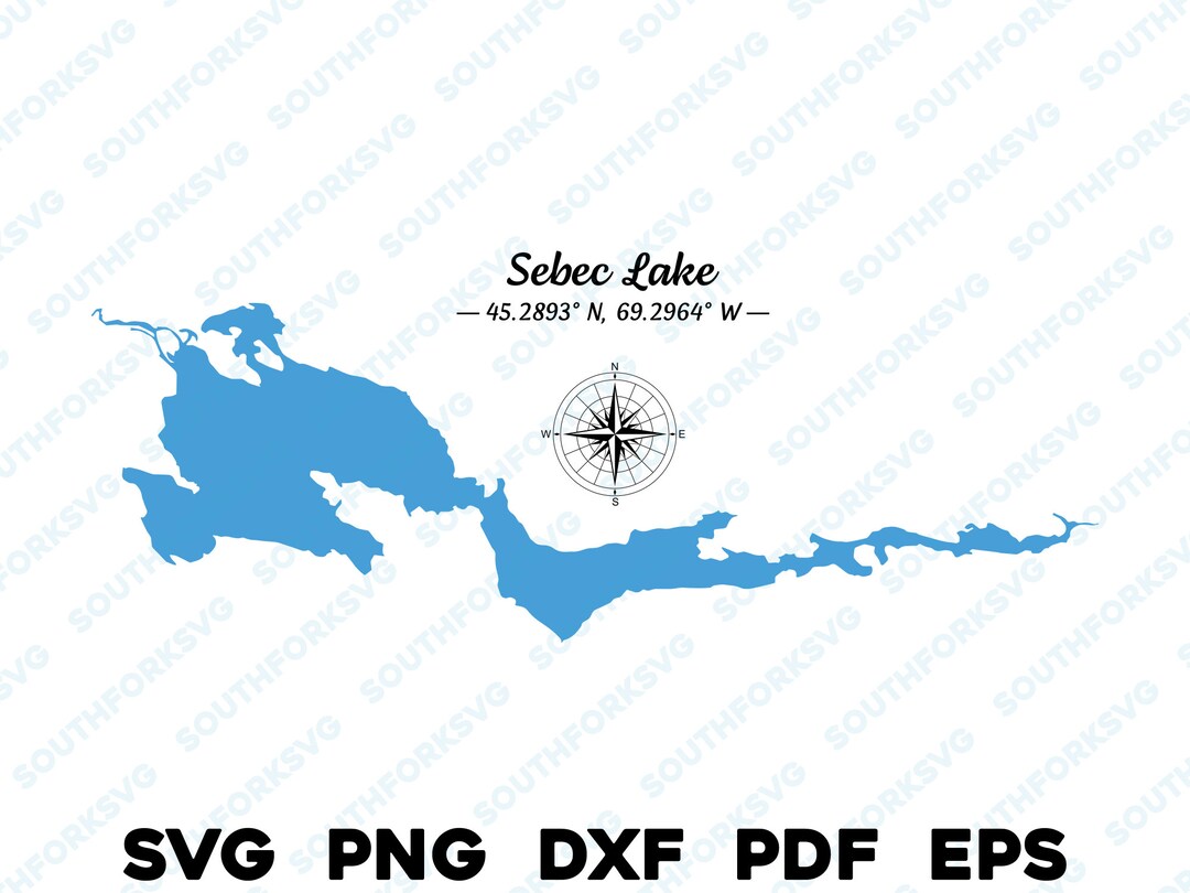 Sebec Lake Maine Map Shape Silhouette Outline Svg Png Dxf Pdf Eps ...