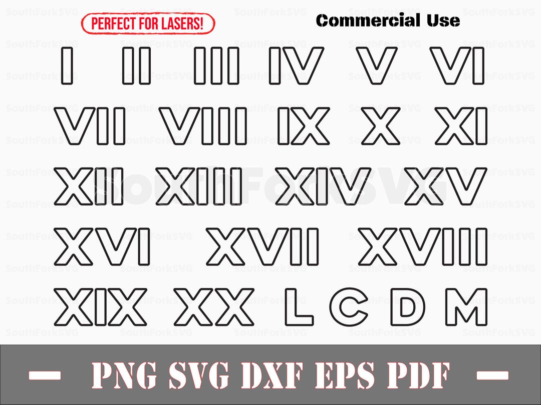 Roman Numeral Outlines Bundle Svg Png Dxf Eps Pdf | Laser Engrave Cut ...