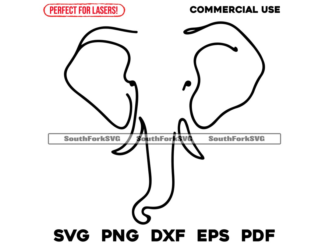 Elephant Head Minimal Line Art Svg Png Dxf Eps Pdf | Vector Graphic Cut ...