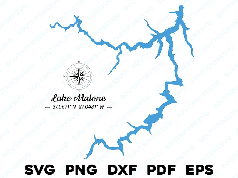 Lake Malone Kentucky Map Shape Silhouette Svg Png Dxf Pdf Eps - Etsy