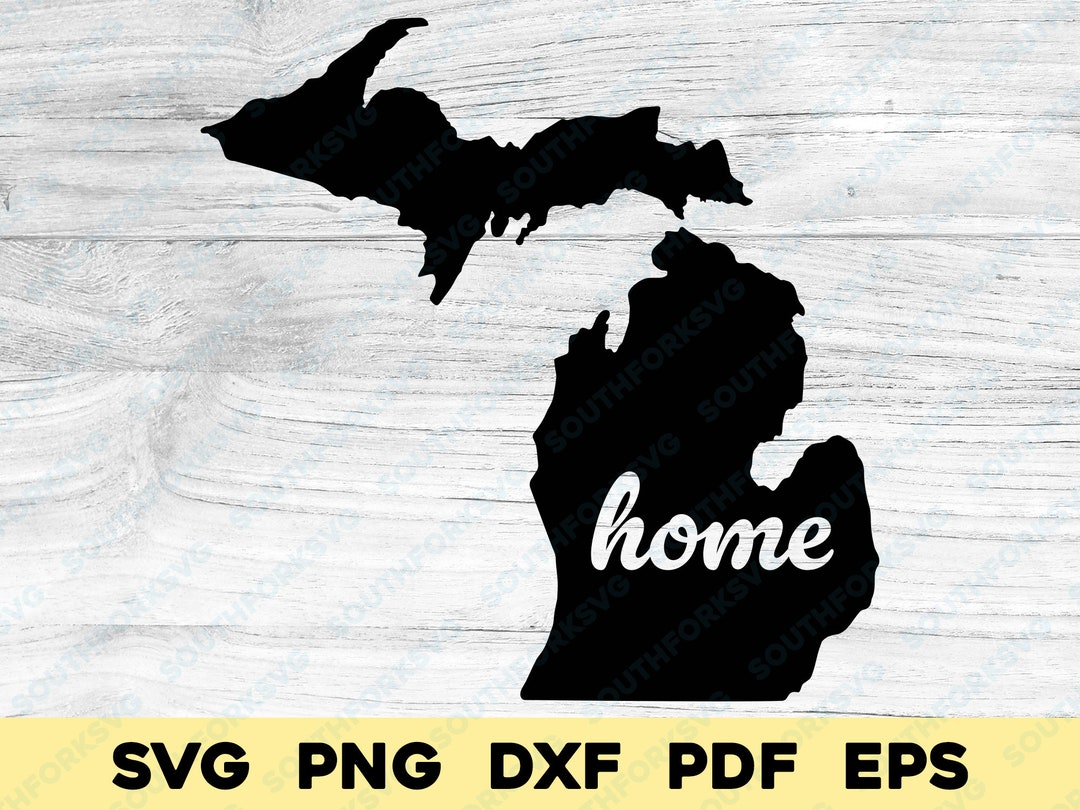 Michigan Home State Silhouette With Scripted Text | Svg Png Dxf Eps Pdf ...
