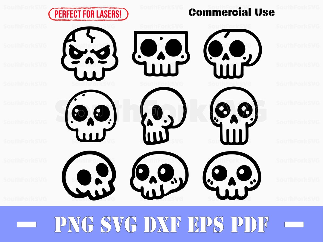 Simple Cartoon Skulls Bundle Svg Png Dxf Eps Pdf | Vector Graphic Cut ...