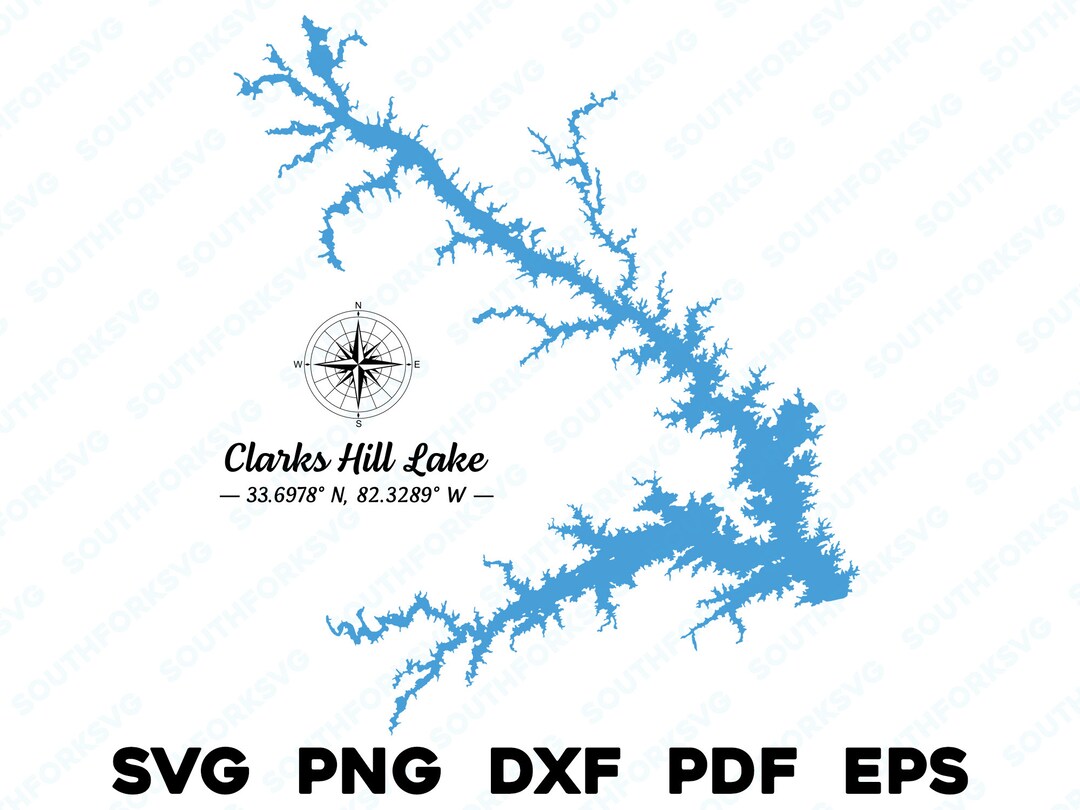Clarks Hill Lake Georgia SC Silhouette Shape Svg Png Dxf Pdf Eps Vector ...