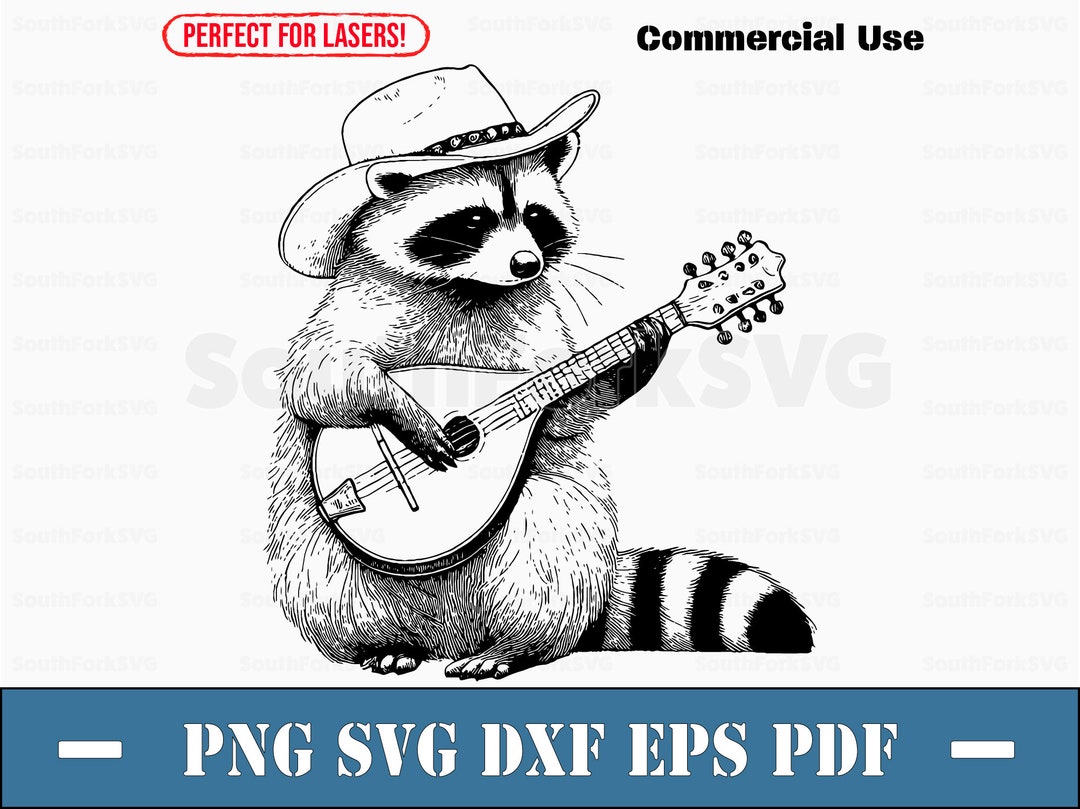 Raccoon Playing Mandolin Svg Png Dxf Eps Pdf | Laser Engrave Cut Print ...