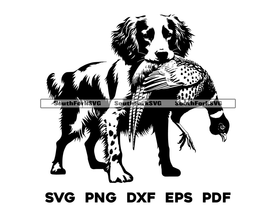 Brittany Spaniel Bird Dog With Pheasant Svg Png Dxf Eps Pdf | Vector ...