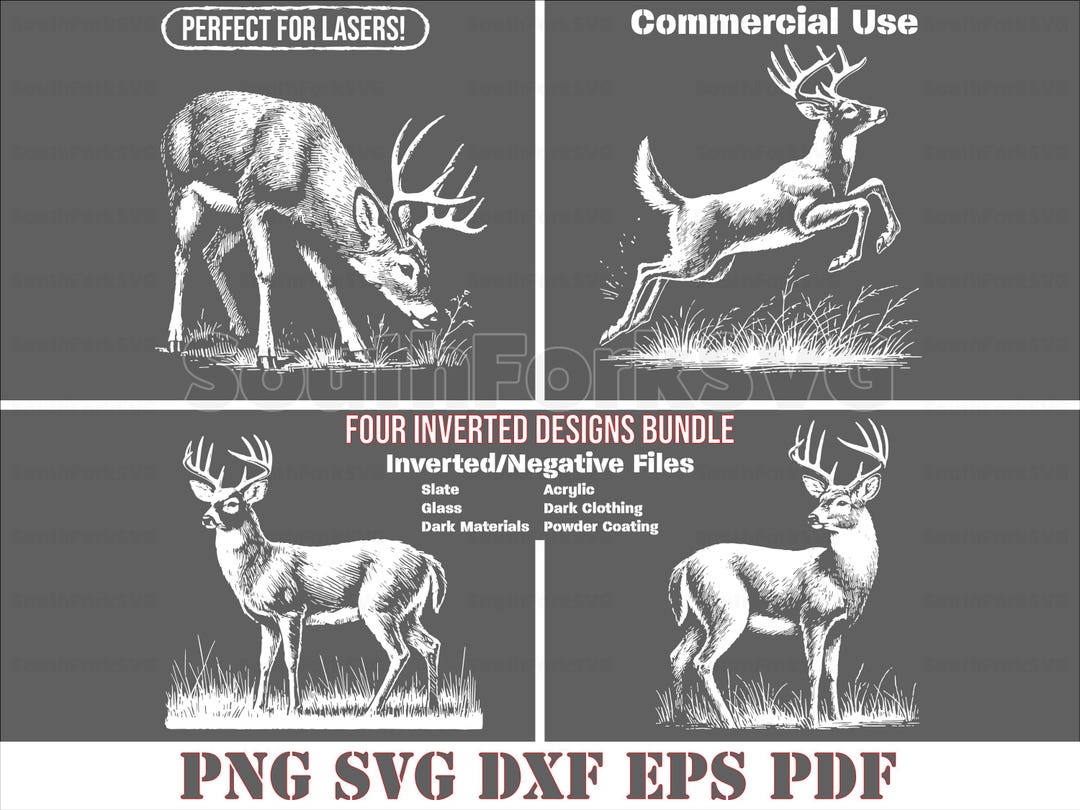 Inverted White Tail Deer Buck Bundle Svg Png Dxf Eps Pdf Vector Graphic ...
