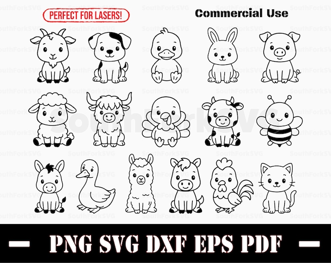Farm Animal Plotter File Svg Dxf Png Jpg Eps Pdf Baby Sheep Cricut Cow ...