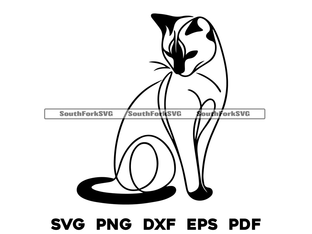 Siamese Cat Line Art | Svg Png Dxf Eps Pdf Vector Graphic Cut File ...