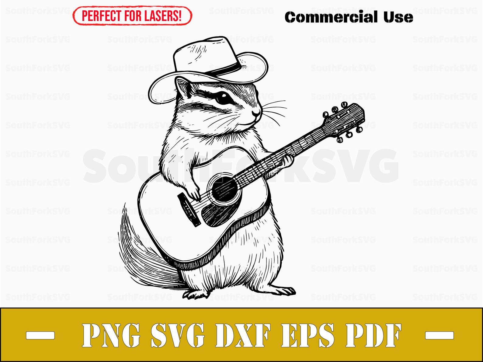 Chipmunk Playing Acoustic Guitar Svg Png Dxf Eps Pdf | Laser Engrave ...