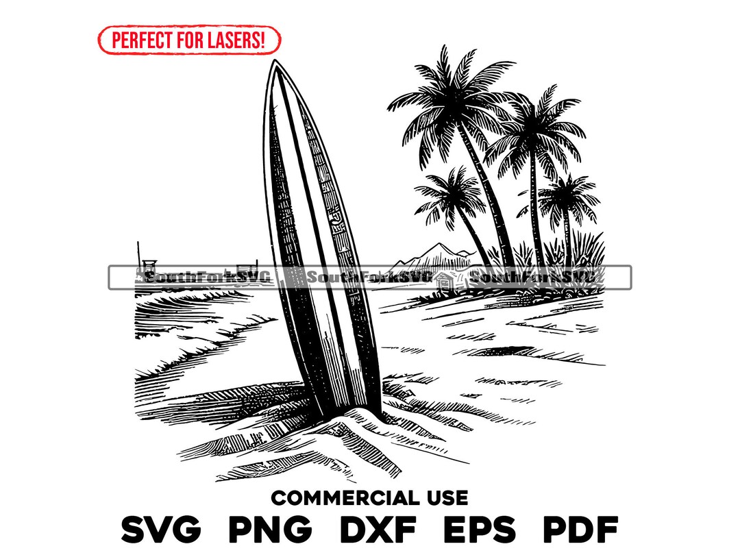 Laser Engrave File Beach Surfing Scene | Svg Png Dxf Eps Pdf ...