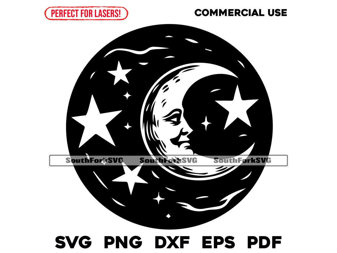 Laser Engrave Files Half Moon & Stars Design Svg Png Dxf Eps Pdf ...