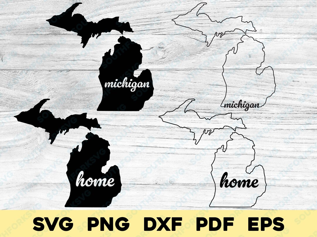 Michigan State Outline + Silhouette Script Bundle | Svg Png Dxf Eps Pdf ...
