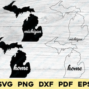Michigan State Outline + Silhouette Script Bundle | Svg Png Dxf Eps Pdf ...