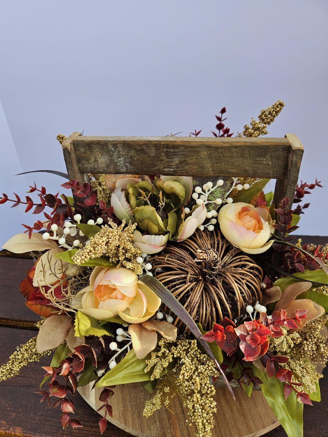 Rustic Fall Basket Centerpiece: Wicker Pumpkin, Autumn Table Decor - Etsy