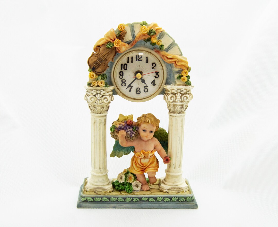 Table Clock in Synthetic Ivory. Clock With Angel, Working - Etsy