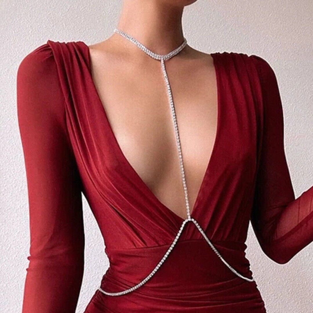 Body Bra Necklace Harness Bikini Crystal Bralette Breast Chain Etsy