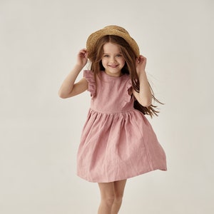 Girls Dress Linen Pink Dress Linen Toddler Ruffle Dress Baby - Etsy UK