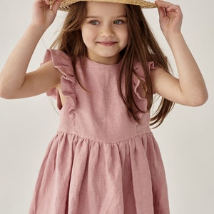Girls Dress Linen Pink Dress Linen Toddler Ruffle Dress Baby - Etsy UK