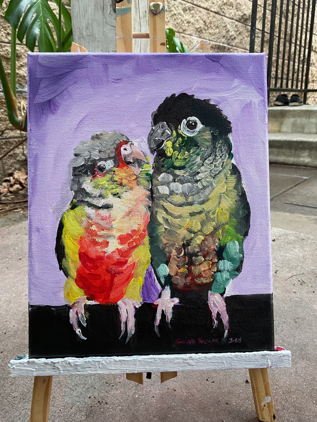 Green-cheek Conure Couple, Original Acrylic Painting - Etsy