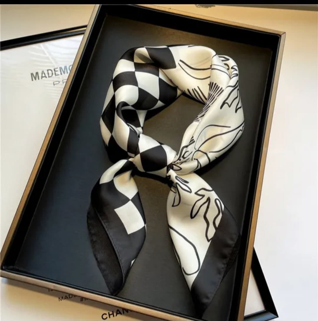 Black and White Satin Scarfsilky Hair Scarfsquare Neck Scarf - Etsy
