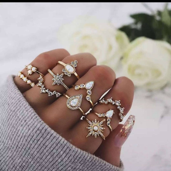 Gemstone Ring Set - Etsy