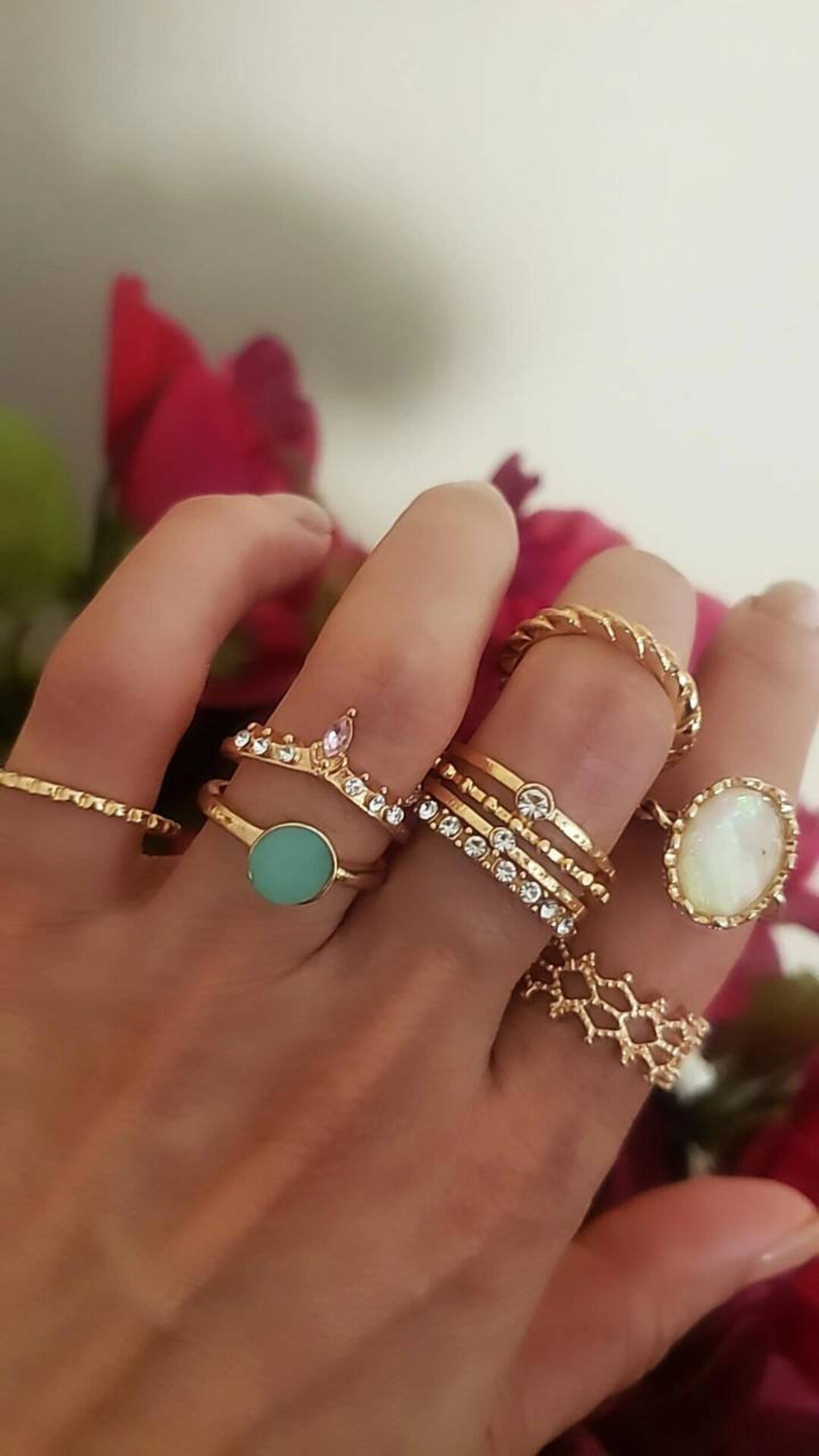 7 Piece Gold Stacking Ring Set,rhinestone Rings Set,stackable Rings Set ...
