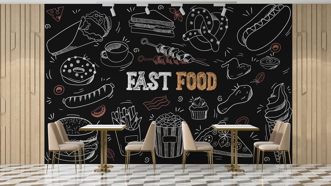 Customizable Fast Food Restaurant Easy Removable Wallpaper, Hamburger ...